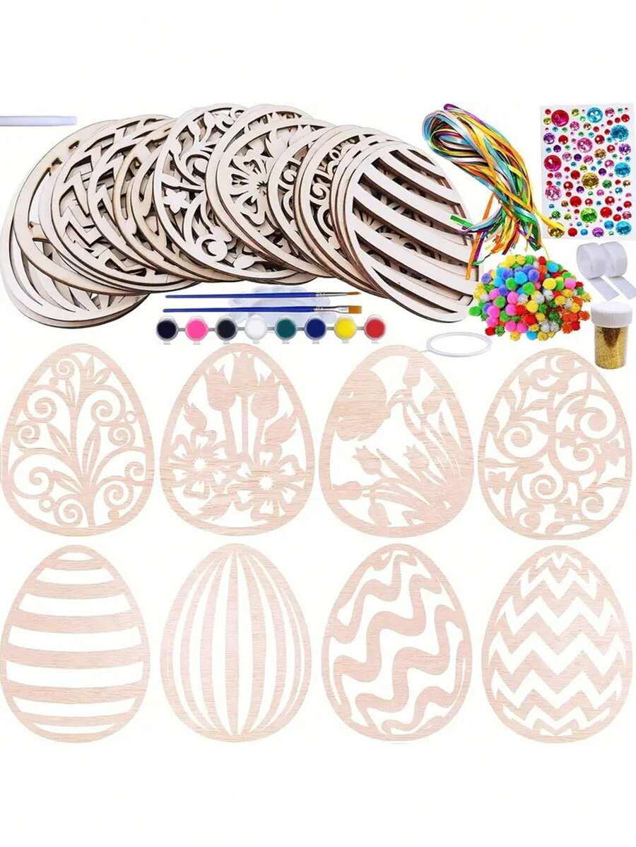 Kit d'artisanat en bois d'œuf de Pâques DIY - Décorations d'œufs ...