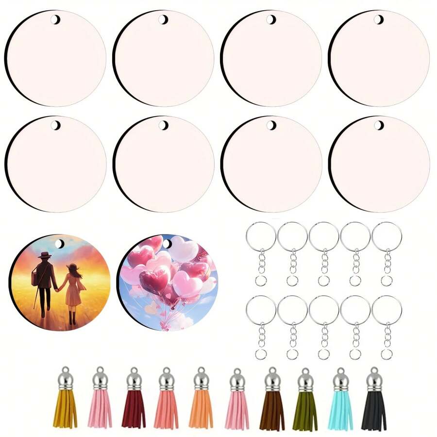 40pcs Round Keychain Set, Includes Keyring And Colorful Tassel, Double ...