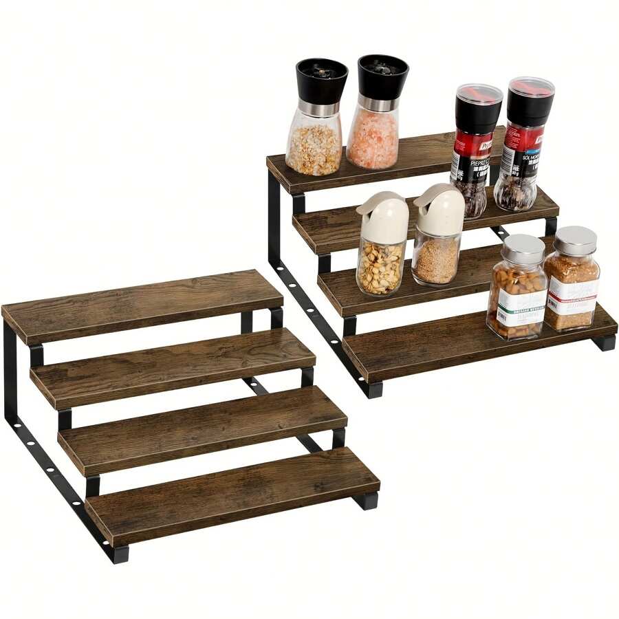 3 Tier Wooden Cabinet Spice Rack, Expandable Spice Rack, Countertop ...
