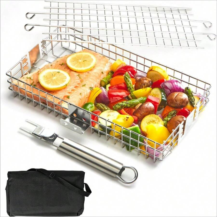 Adjustable Grill Basket With Removable Handle,Grill Baskets For Outdoor ...