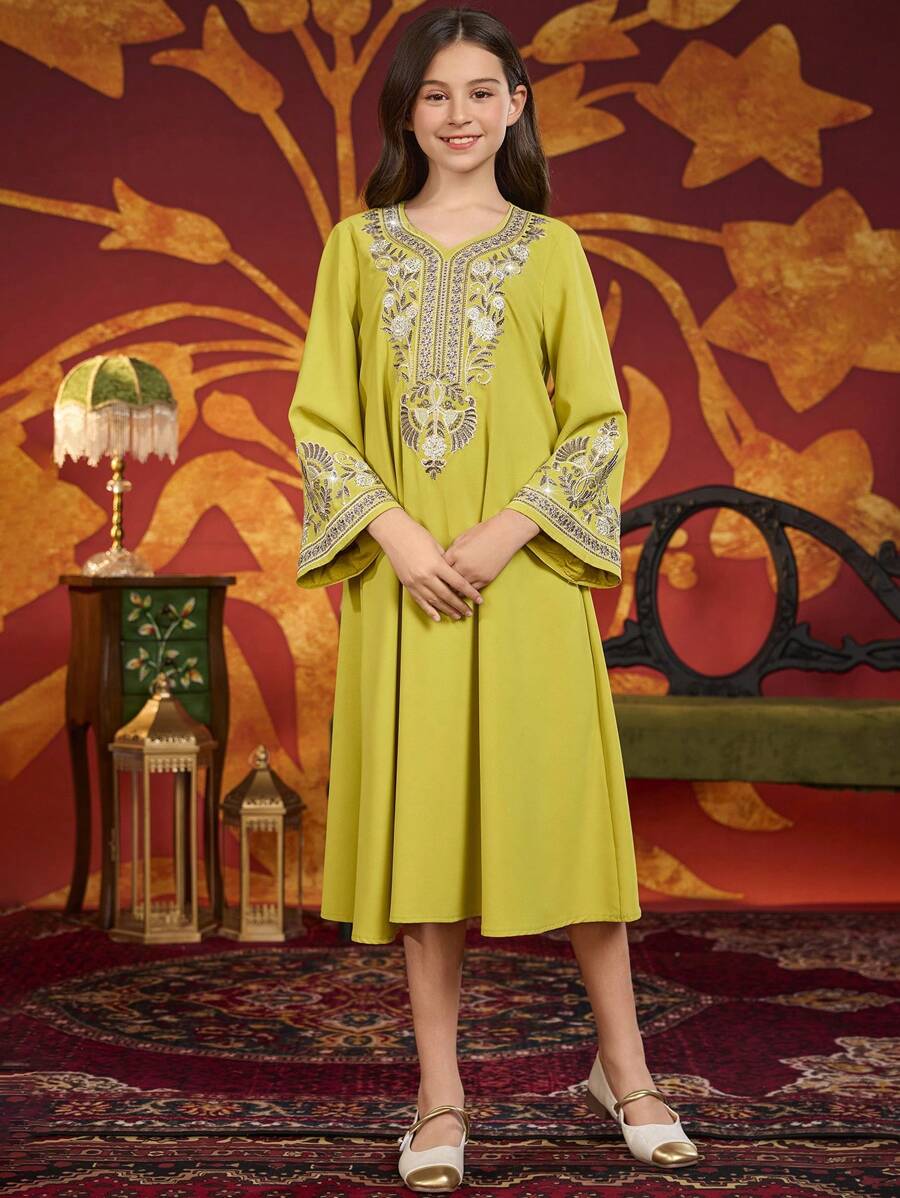 Girls' & Tween Girl Arabian Saudi Dubai Vacation Embroidery Trim Dress ...
