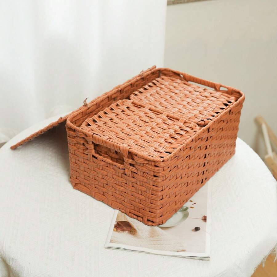 3-Piece Set Woven Storage Baskets With Lids, Nested Woven Willow ...