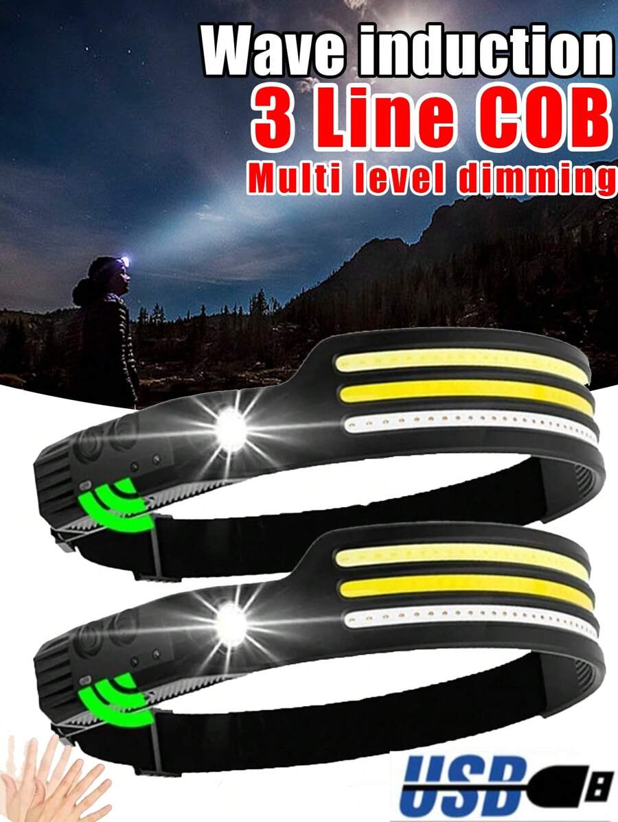 USB Rechargeable LED Induction Headlamp Headlight Built-In Battery ...