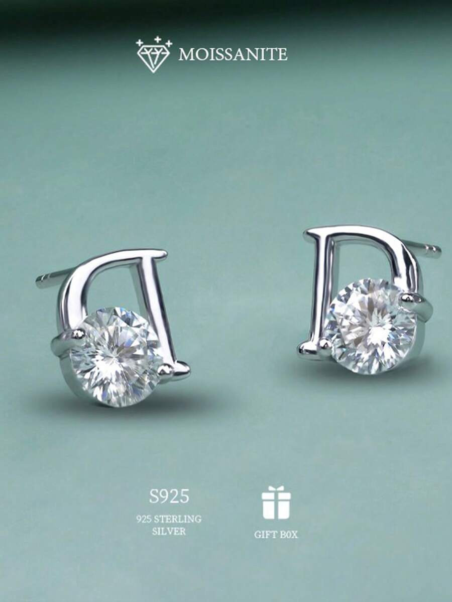 S925 Silver Moissanite Classic Letter D Earrings For Women - Elegant ...
