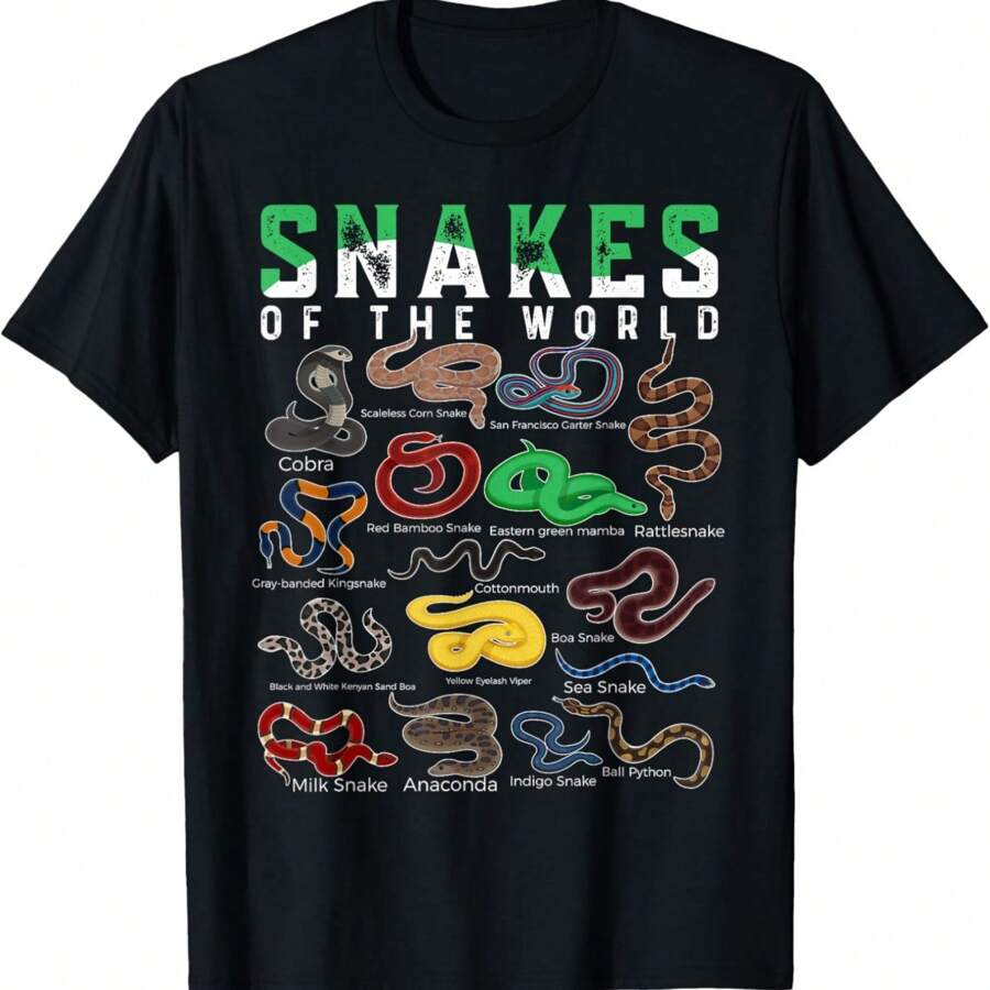 Snakes Of The World Shirt SNAKE Species Types Of Snake T-Shirt | SHEIN USA