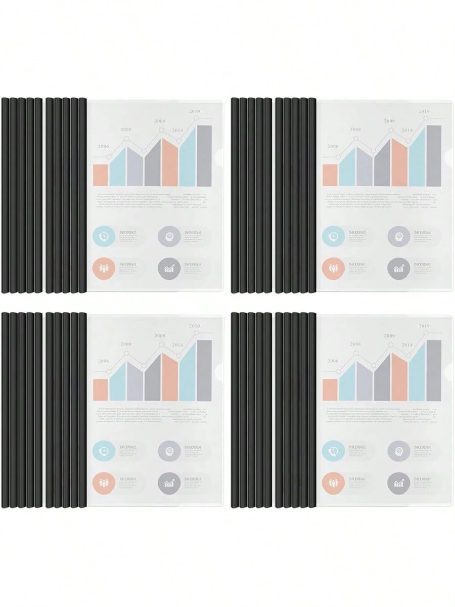40 Pack Clear Report Covers With Sliding Bars, Black, 9mm Sliding Bar ...