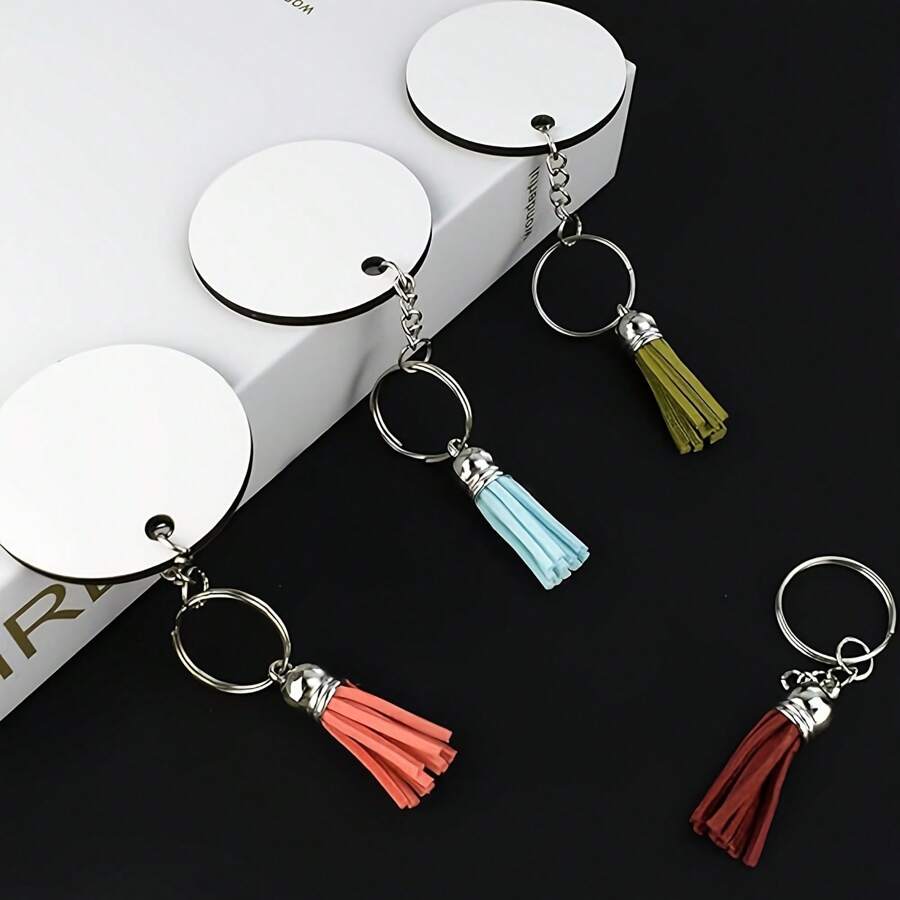 40pcs Round Keychain Set, Includes Keyring And Colorful Tassel, Double ...