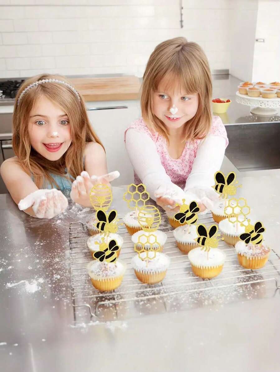 12/24pcs Bee Hive Cake Toppers For Baby Shower, Toddler Birthday Party ...