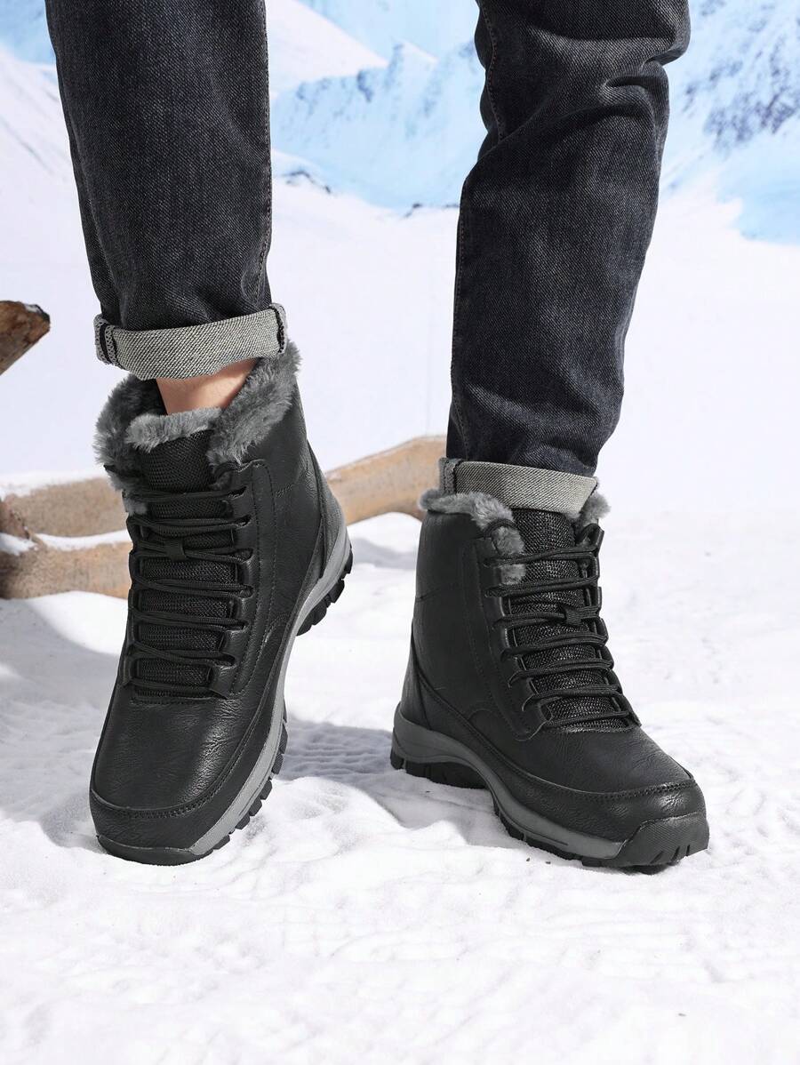 Men's Warm Lined Thick Hunting Boots, Outdoor Snow Camping Lace-Up ...