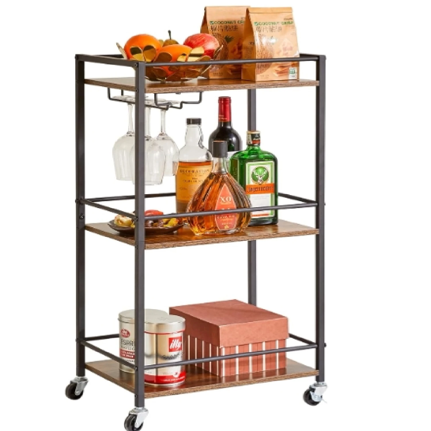 Home Bar Serving Cart,Small Bar Cart With 3-Tier, Mobile Drink Shelf ...