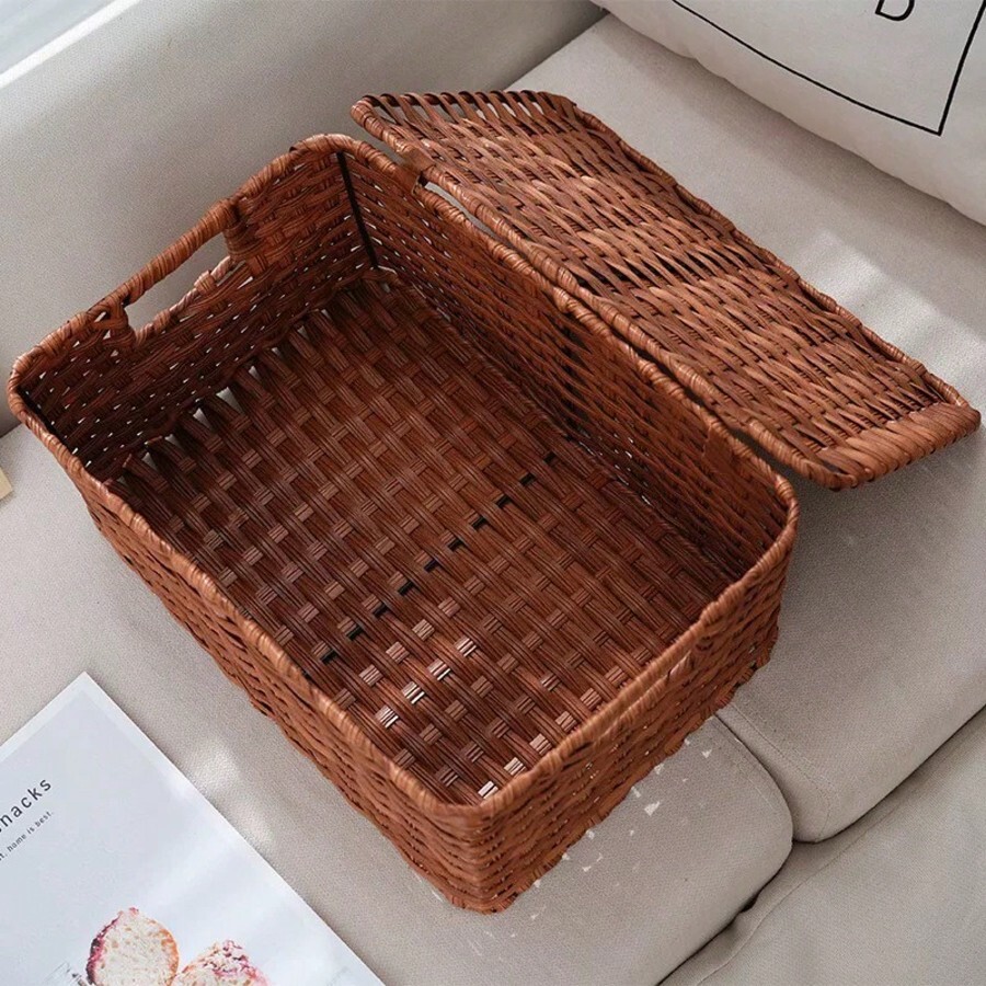 3-Piece Set Woven Storage Baskets With Lids, Nested Woven Willow ...