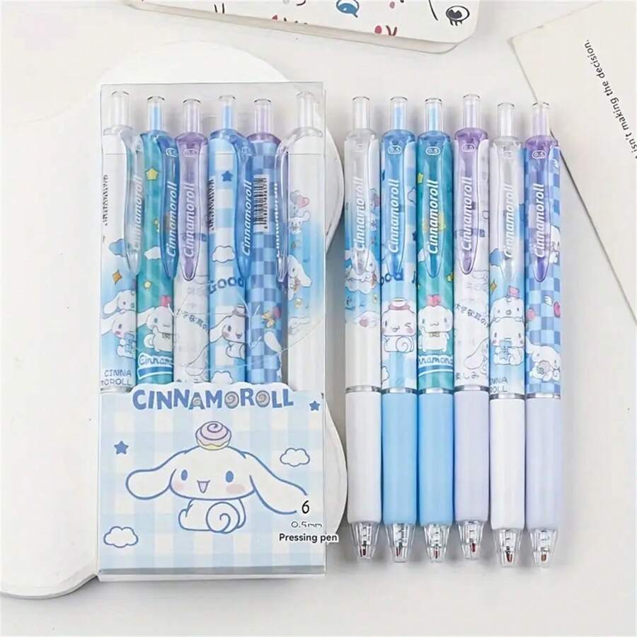 Sanrio Set de 6 pièces Stylo neutre mignon de dessin animé, stylo au motif doux de Cinnamoroll ...