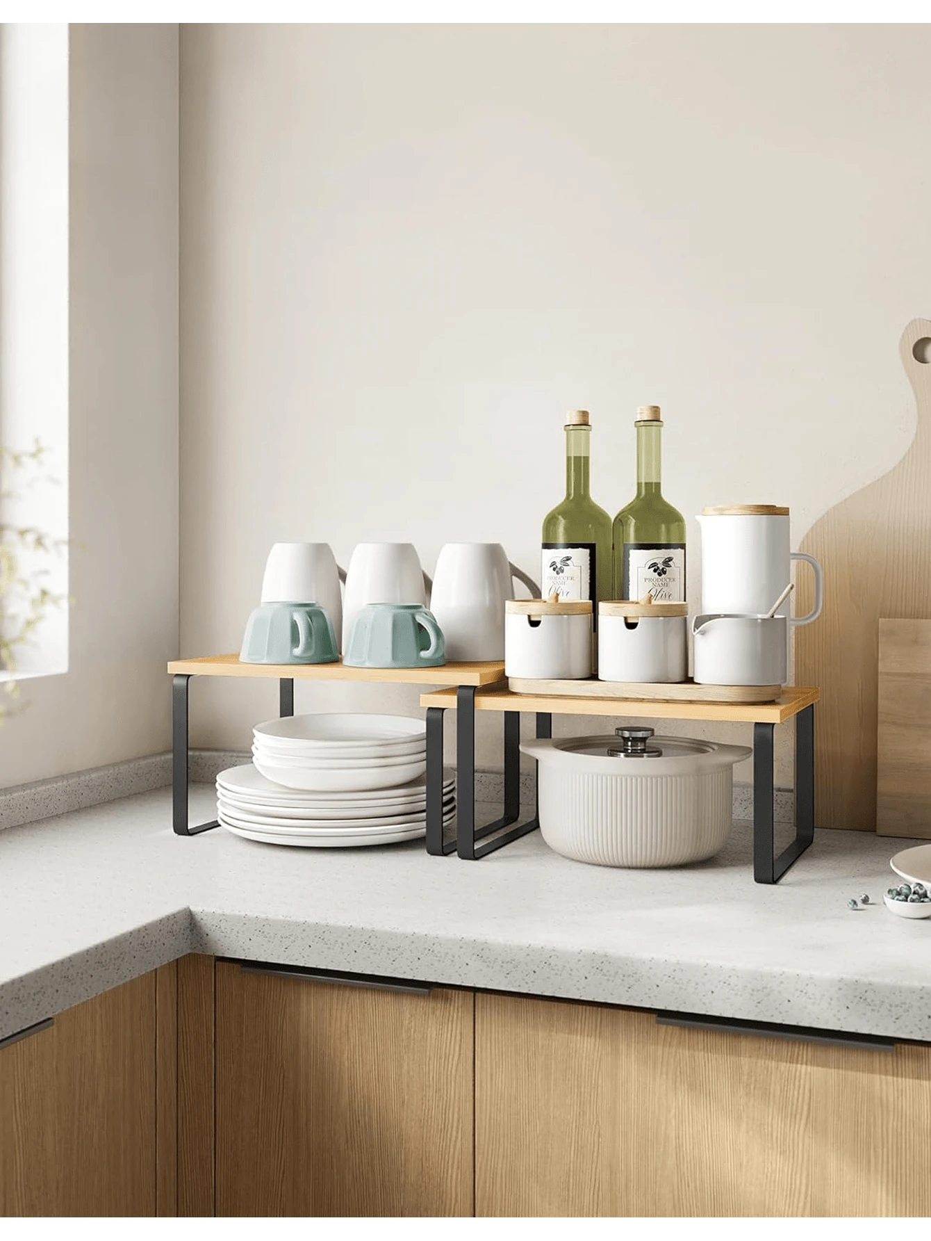 Cabinet Organizer Shelf, Set Of 2 Kitchen Counter Shelves, Kitchen ...