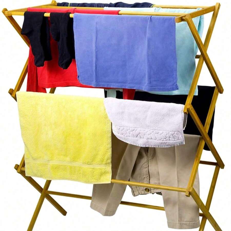 Wooden Clothes Drying Rack For Laundry - Collapsible Folding Bamboo ...