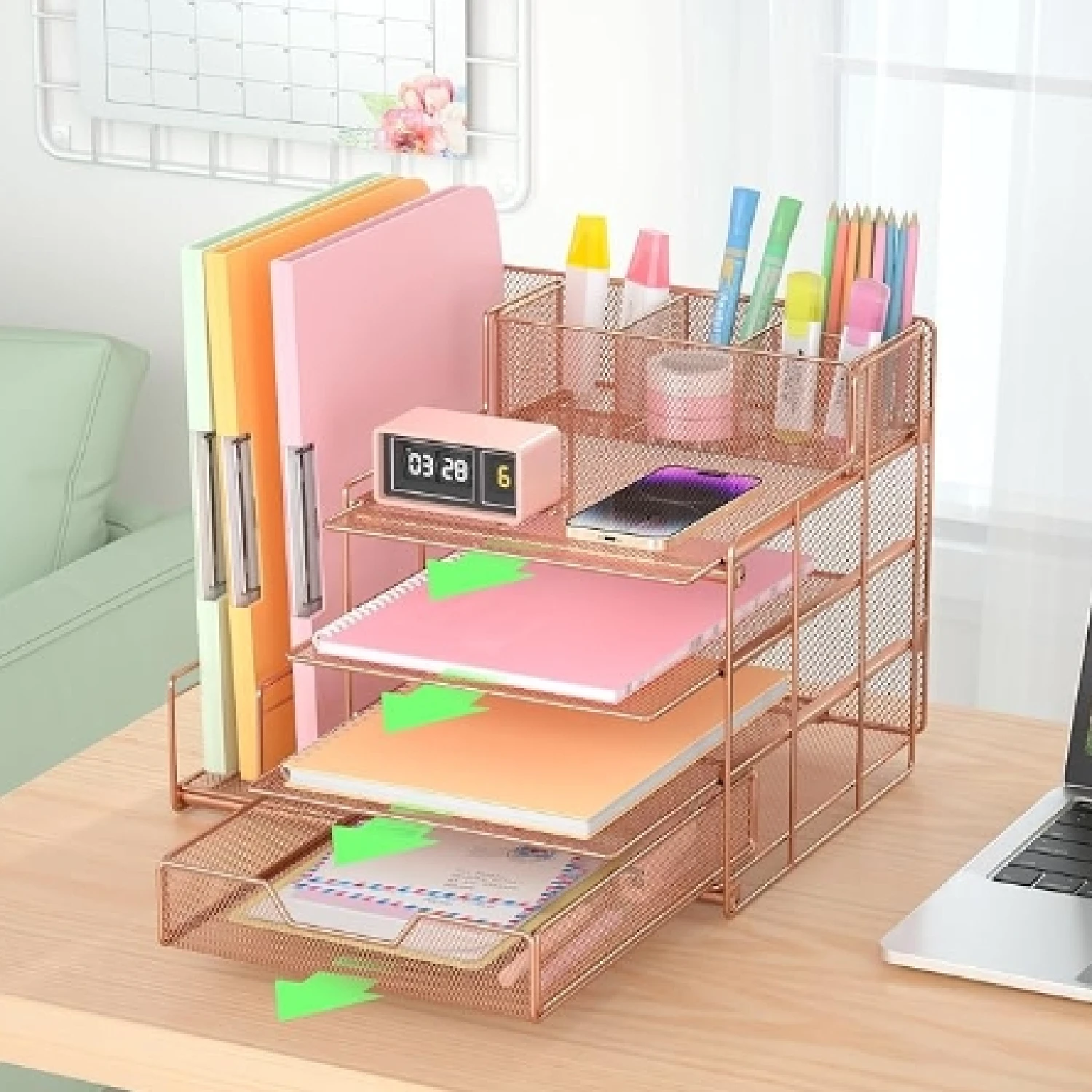 Rose Gold Desk Organizer, Desk Organizers And Office Desk Accessories ...