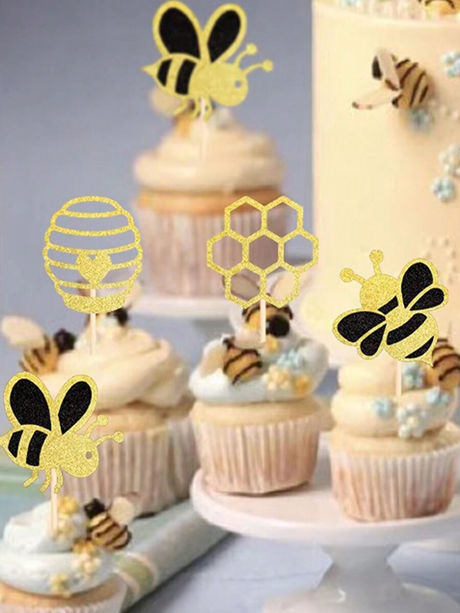 12/24pcs Bee Hive Cake Toppers For Baby Shower, Toddler Birthday Party ...
