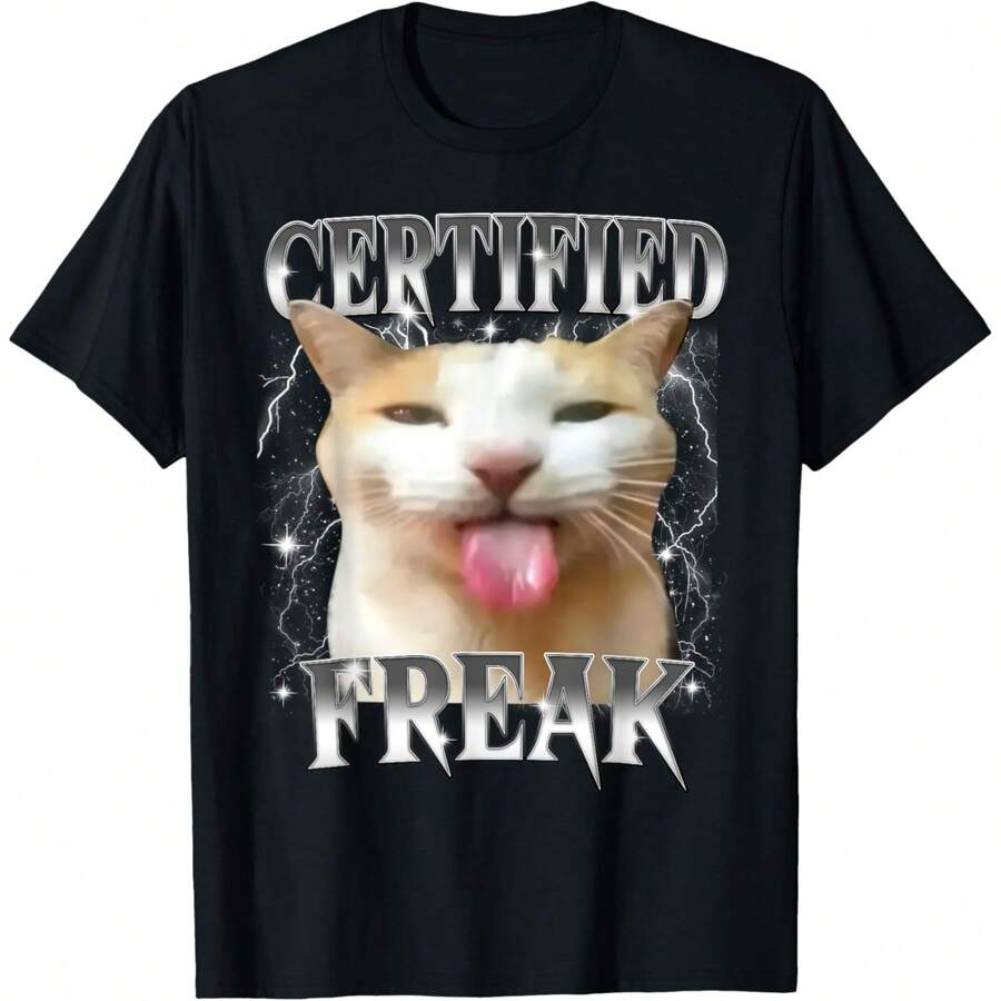 Funny Cursed Silly Cat Meme T-Shirt, Certified Freak Eat Cement Cat T ...