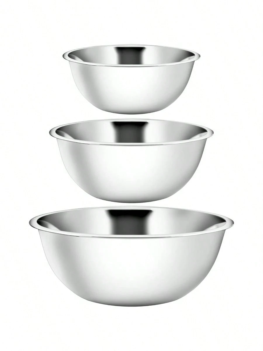 YBM Home Stainless Steel Large Mixing Bowls Set Of 3 For Baking Cooking ...