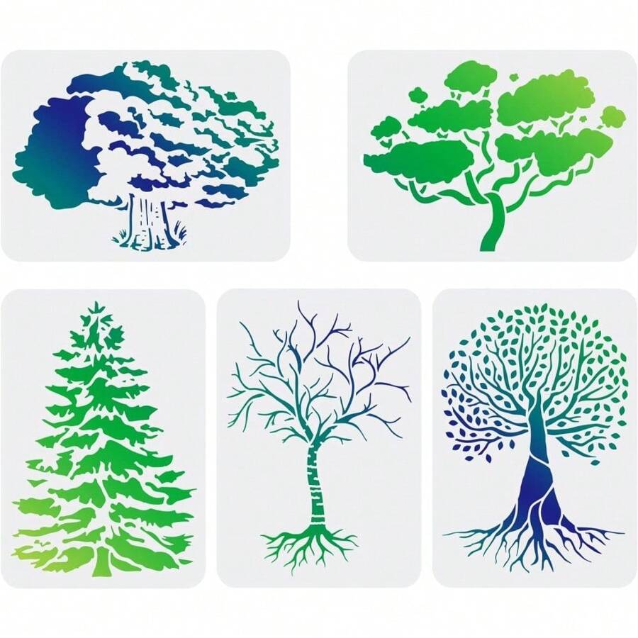5pcs Reusable Tree Stencils 11.7x8.3 Inch Pine/Cypress Tree/Aspen Trees/Stencils Plastic Tree ...