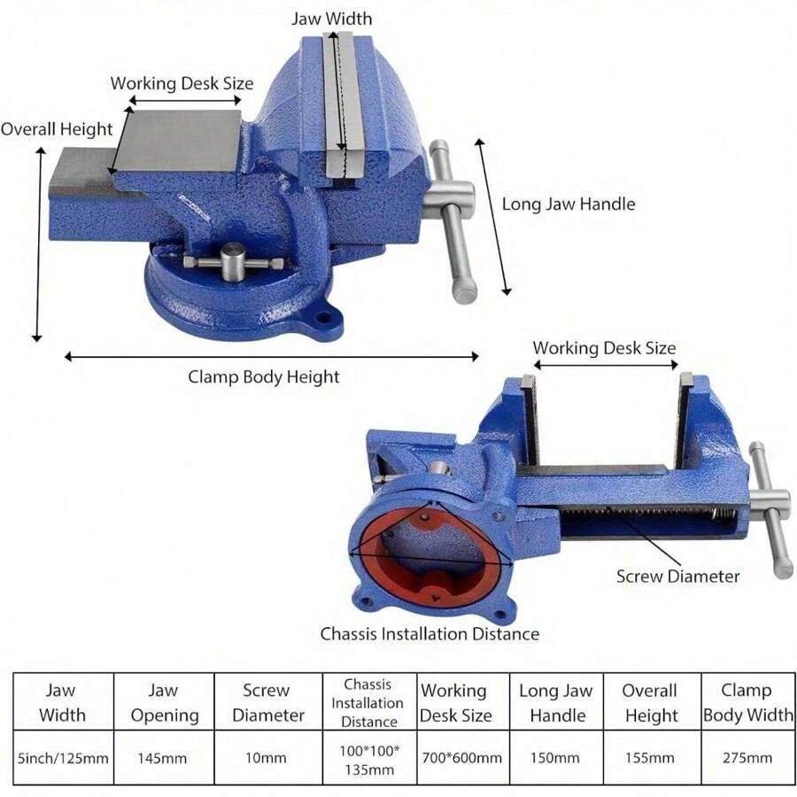 Table Vice 5" Heavy Duty Bench Vice With 360 Degrees Swiveling Base ...