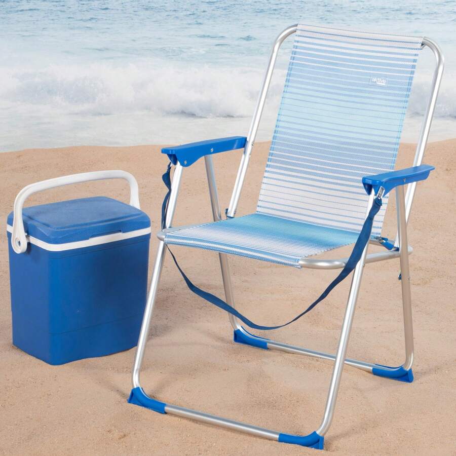 Aktive Silla de playa alta plegable rayas azul c/asa de hombro Entrega 24/48h a España ...