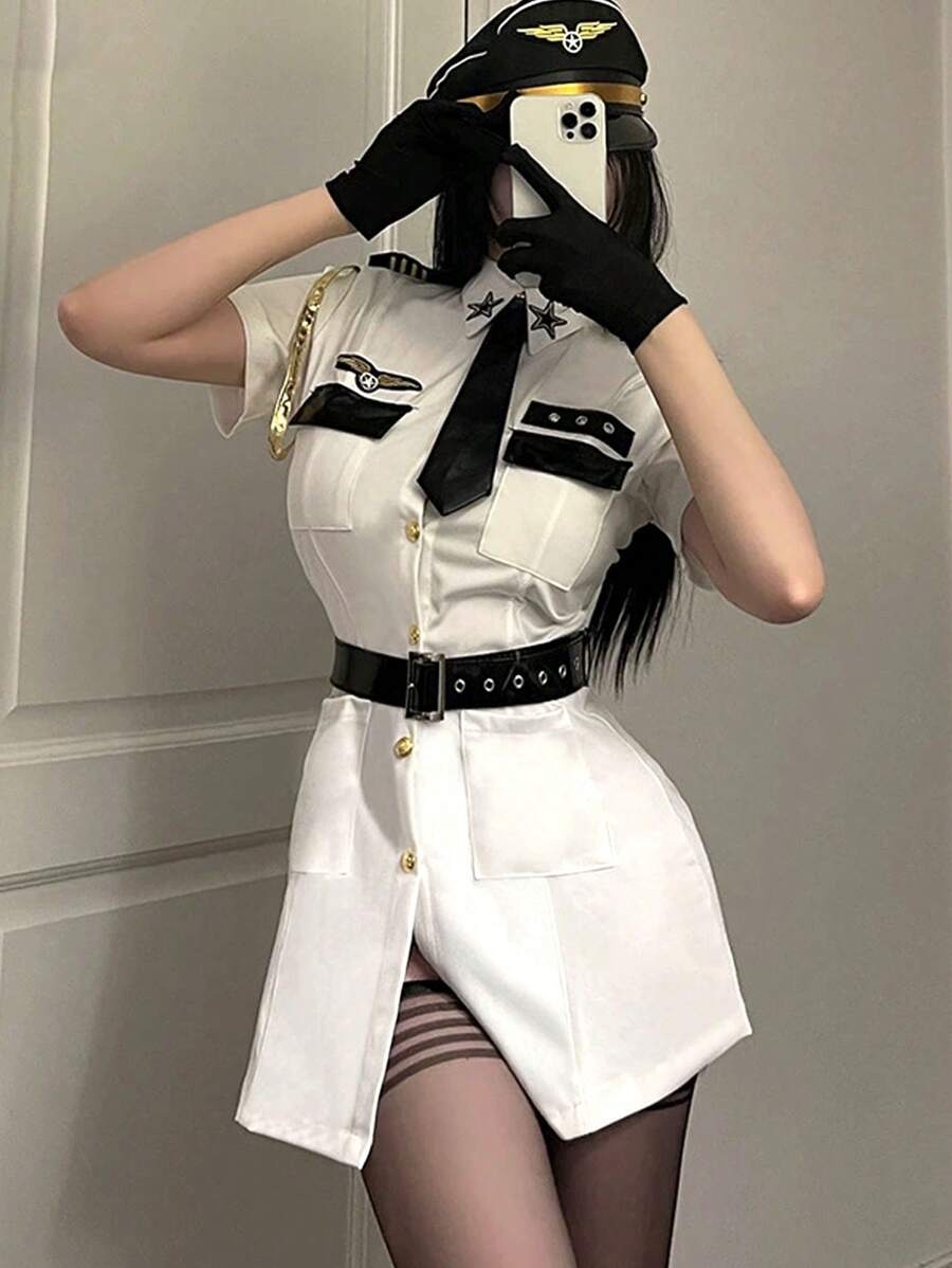 1 Set Women Police Uniform Costume, Sexy Vinyl Mini Skirt, Role Playing ...