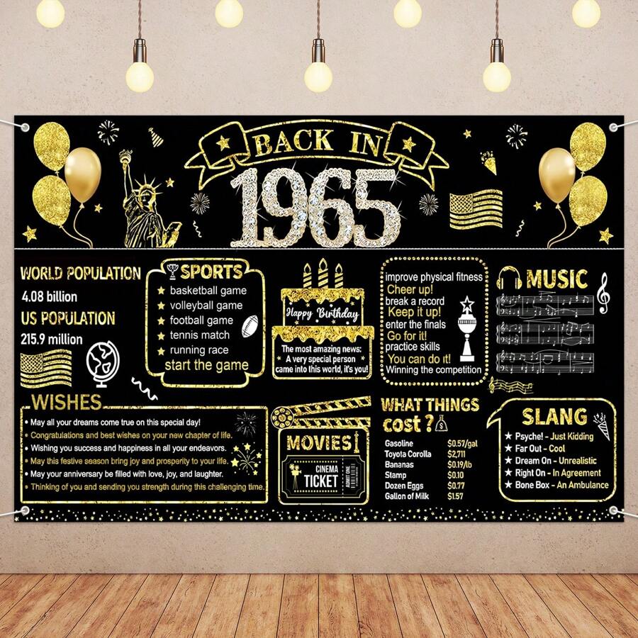 60th Birthday Decorations Vintage Black Gold 60th Birthday Banner, Back ...