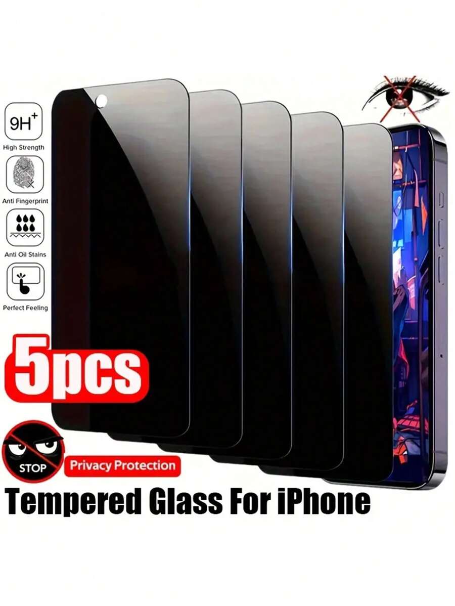 5PCS IPhone Privacy Screen Protector, Tempered Glass, Glossy, Anti-Peep ...