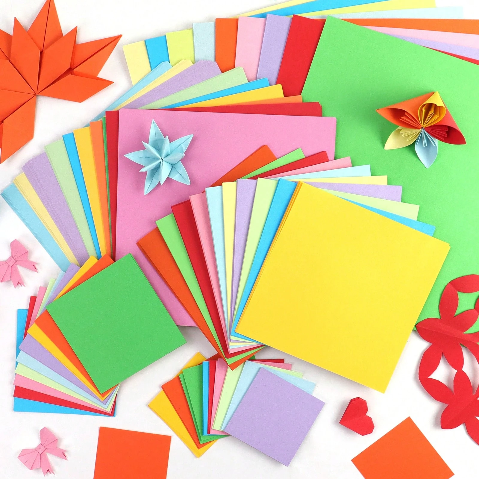 100 Sheets Square Origami Paper, 5 Different Sizes, 10 Mixed Colors ...