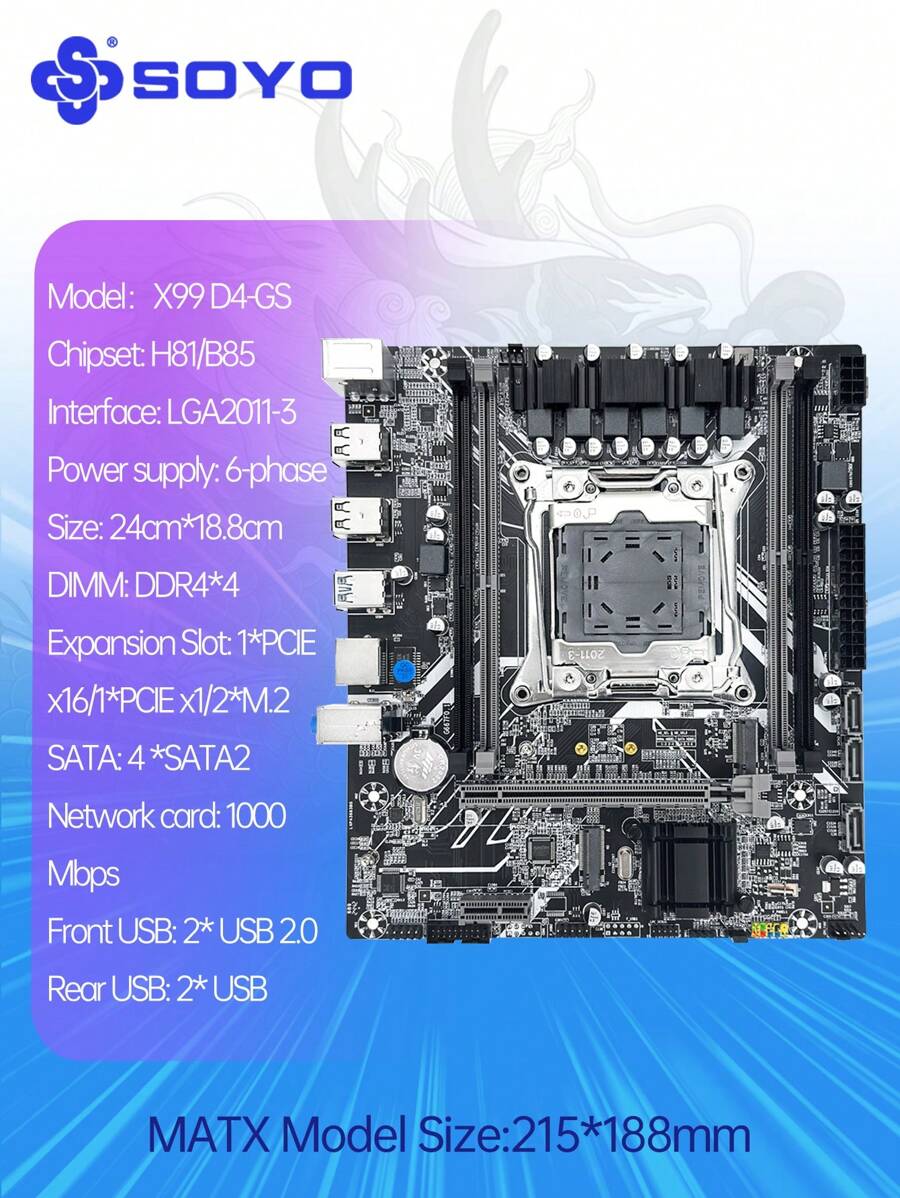 SOYO X99 D4 Motherboard Kit LGA 2011-3 Set With Intel Xeon E5 2650 V4 CPU Processor And DDR4 ...