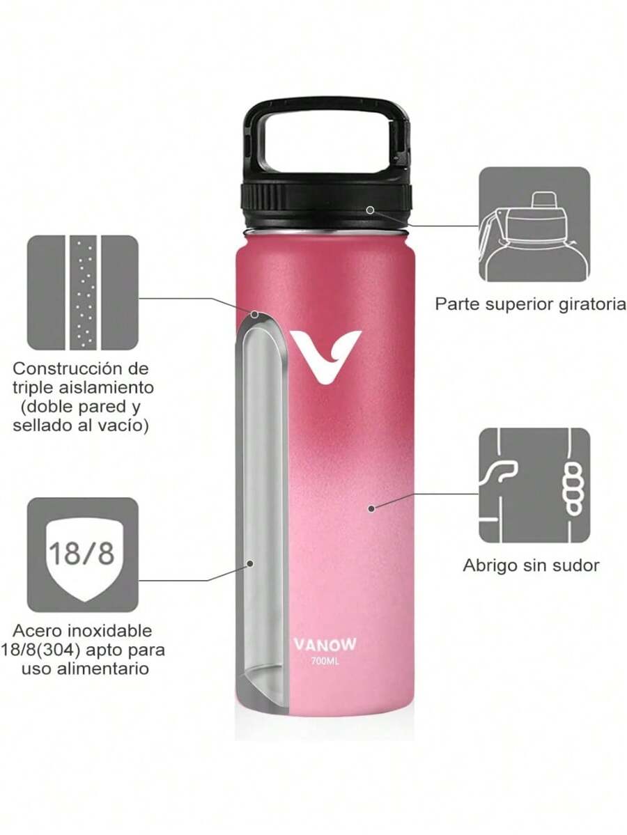 Termo de Acero Inoxidable, Termo de Agua con 2 Tapas, para Agua Fría (24 horas) o Caliente (12 ...