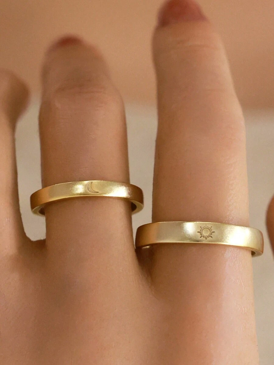 1pair Or 1picece Sun Moon Love S925 Pure Silver Plated 14K Couple Rings With Adjustable Opening ...