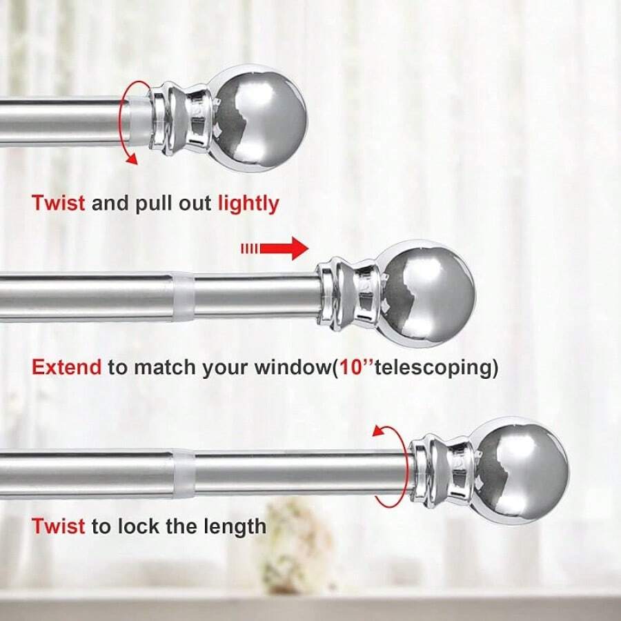 Silver Curtain Rods - Adjustable Curtain Rods For Windows 32 To 52 Inch ...
