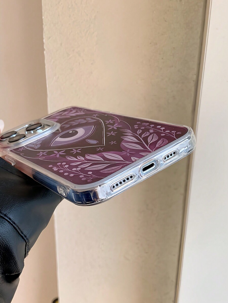 Creative Leaf Decor Heart & Eye Pattern Electroplated Anti-Drop Phone ...