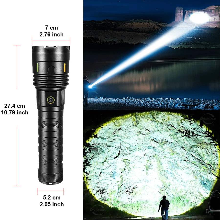 300000LM Powerful LED Flashlight Built-In Battery Torch Strong Light ...