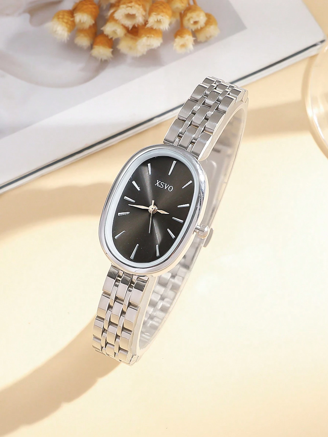 1pc Minimalist Women Quartz Watch With Oval Dial & Bar Markings ...