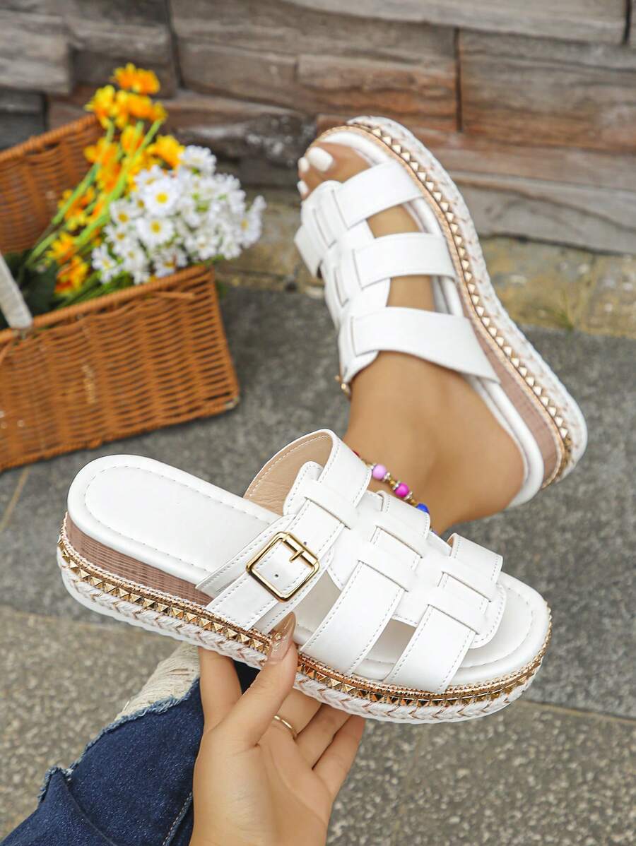 Women's Plus Size Summer Rope Bottom Wedge Thick Bottom Open Toe ...