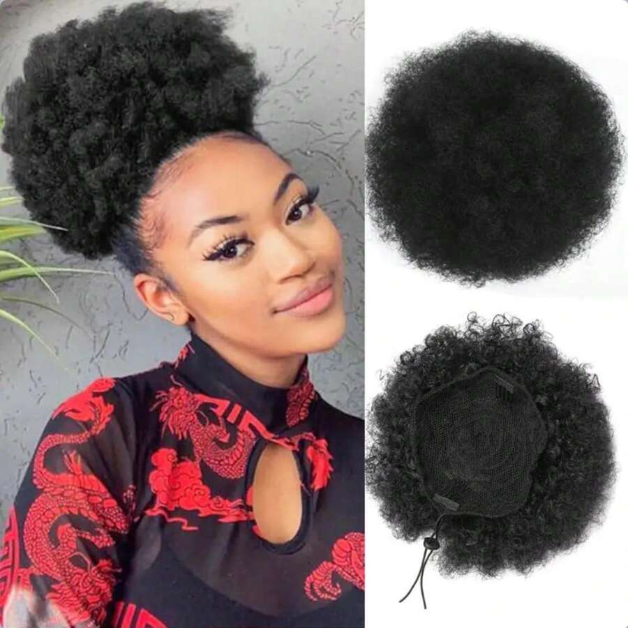 Afro Puff Drawstring Ponytail For Women 8 Inch Short Kinky Curly Afro ...