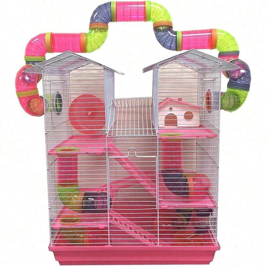 Pink Large Twin Tower Habitat Hamster Rodent Gerbil Mouse Mice Rat Wire ...