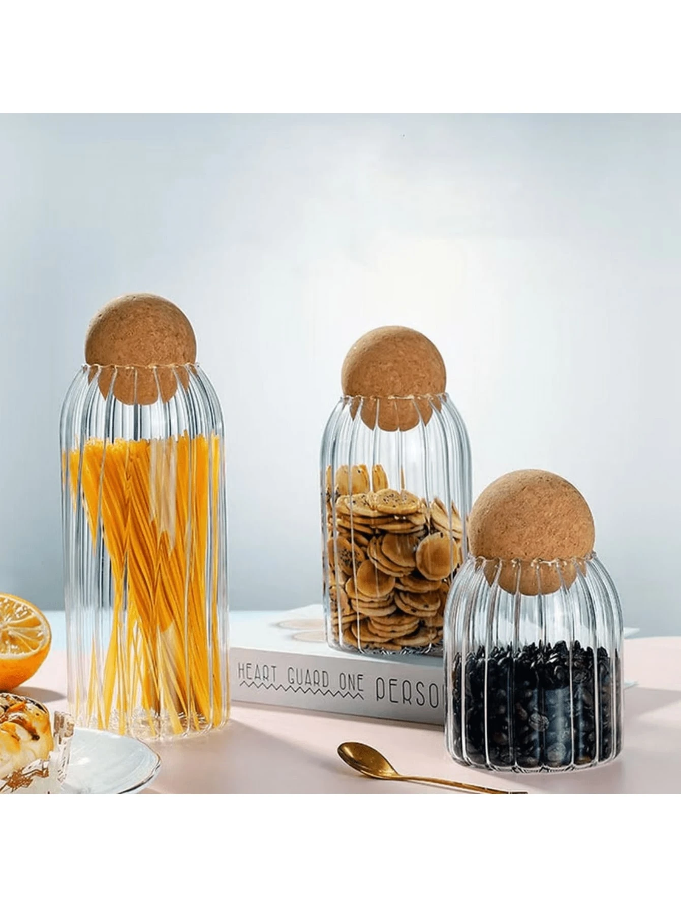 Ball Cork Pyrex Jar Tea Seal Jar Flower Fruit Tea Coffee Bean Display ...