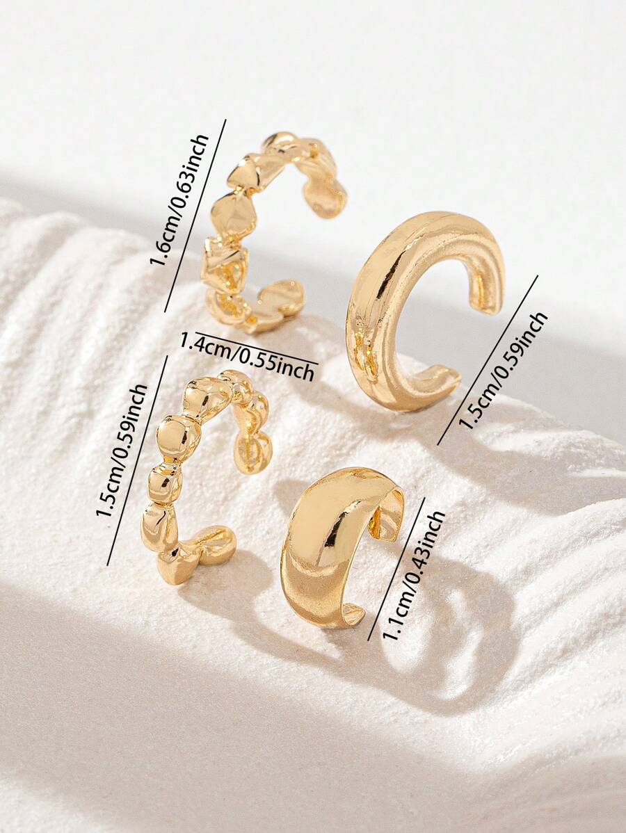 4 Pcs Minimalist Golden Color Metal Cuff Earrings Set Women Chunky Ear Cuffs Set | SHEIN USA