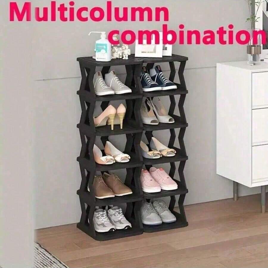 9-Tier Narrow Entrance Shoe Rack, Plastic Vertical Freestanding Shoe ...