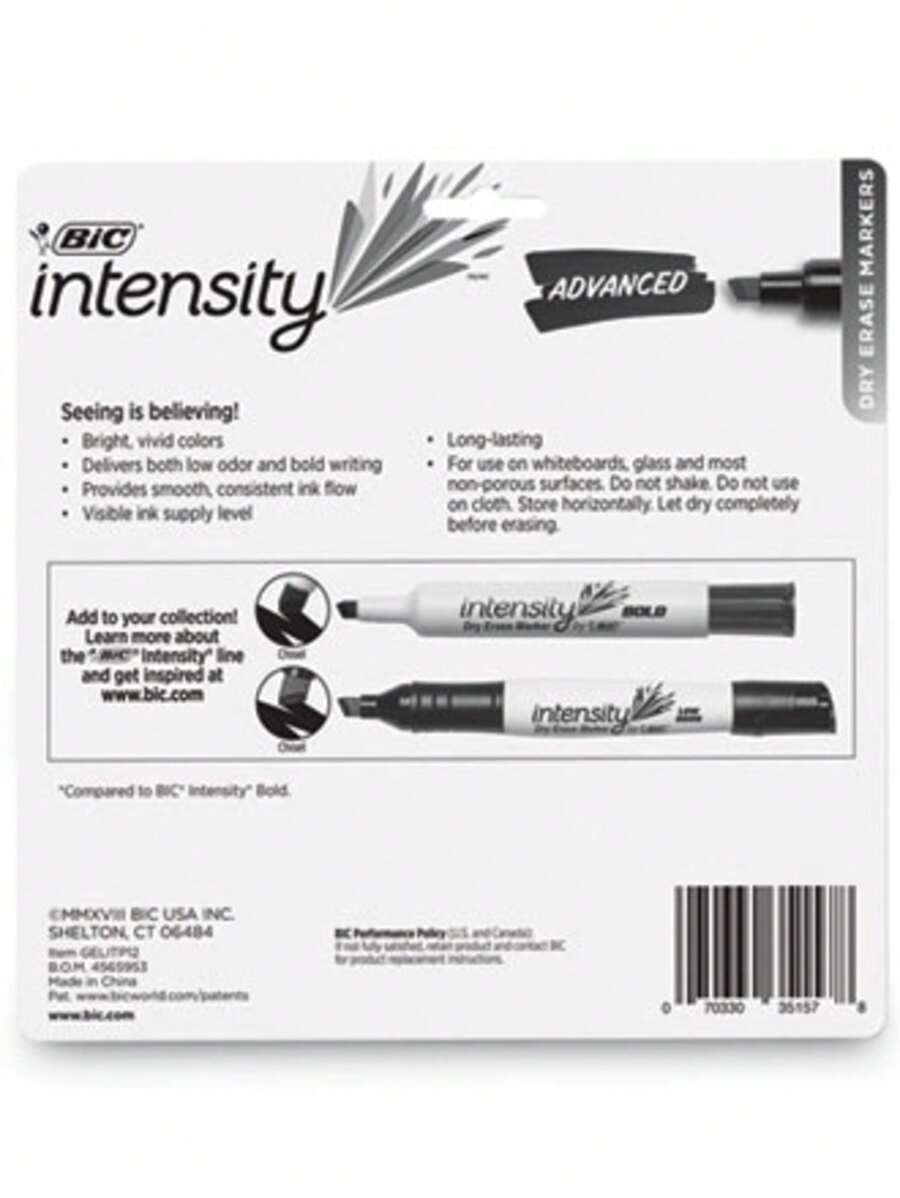BIC Intensity Advanced Dry Erase Marker, Tank-Style, Broad Chisel Tip ...