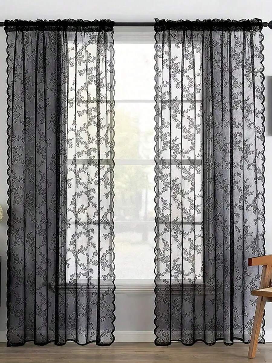 1pc Multi-Color Lace Door Curtain, Decorative Window Sheer Curtain For ...