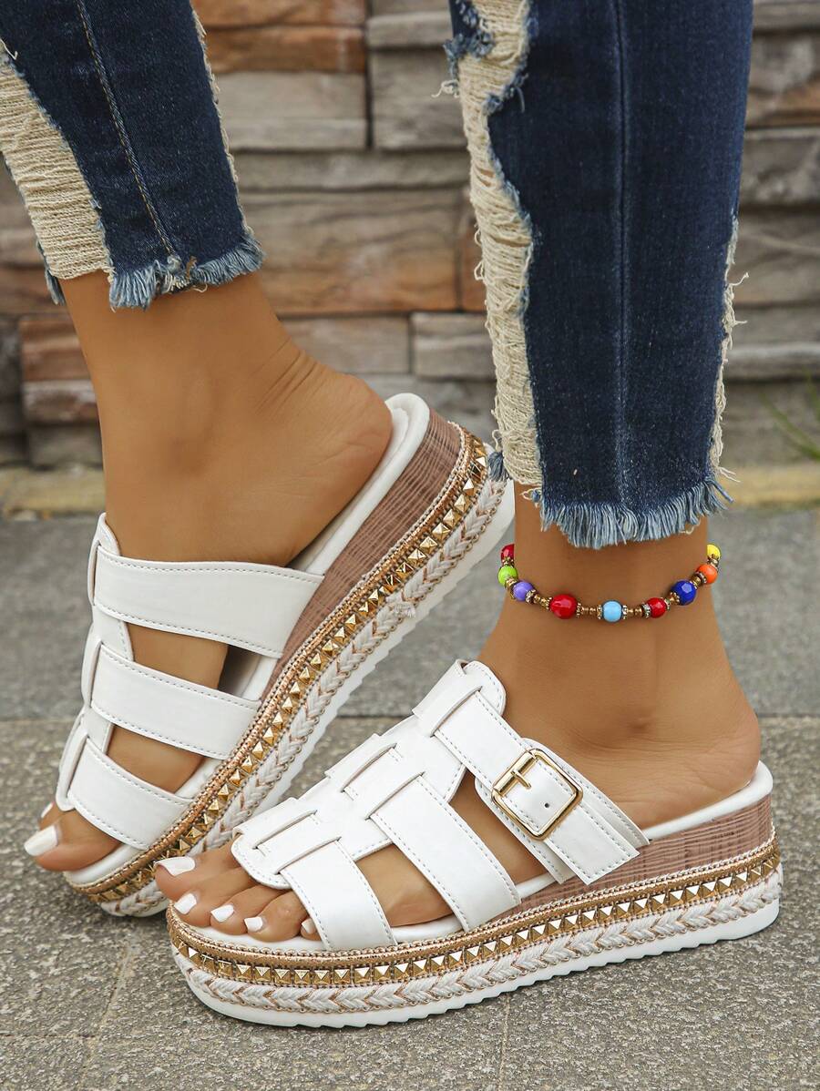 Women's Plus Size Summer Rope Bottom Wedge Thick Bottom Open Toe ...