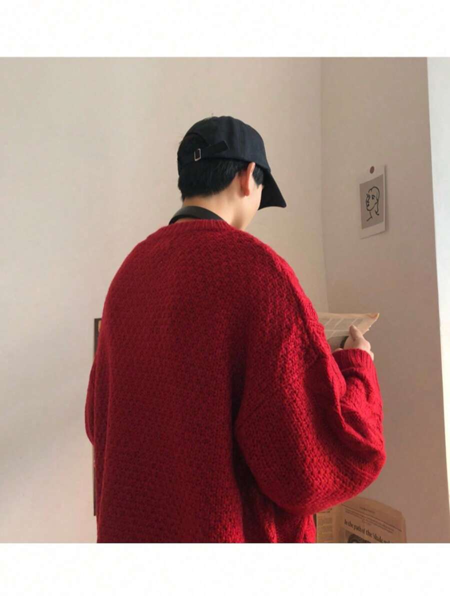 Stay Warm This Winter With Our Oversized Red Men's Sweater Featuring A ...