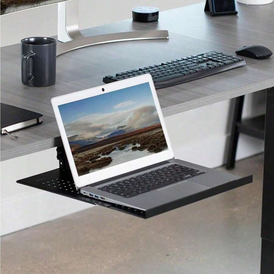 Black Sliding 15 X 12 Inch Tray, Adjustable Platform Mounted Under Desk ...