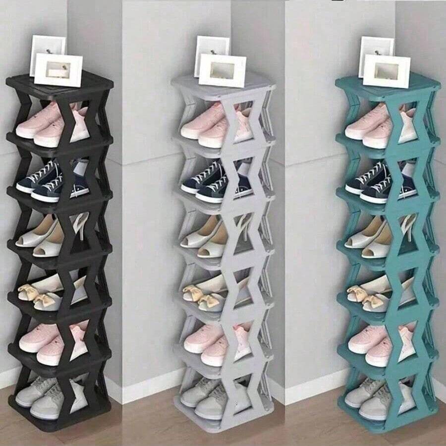 9-Tier Narrow Entrance Shoe Rack, Plastic Vertical Freestanding Shoe ...