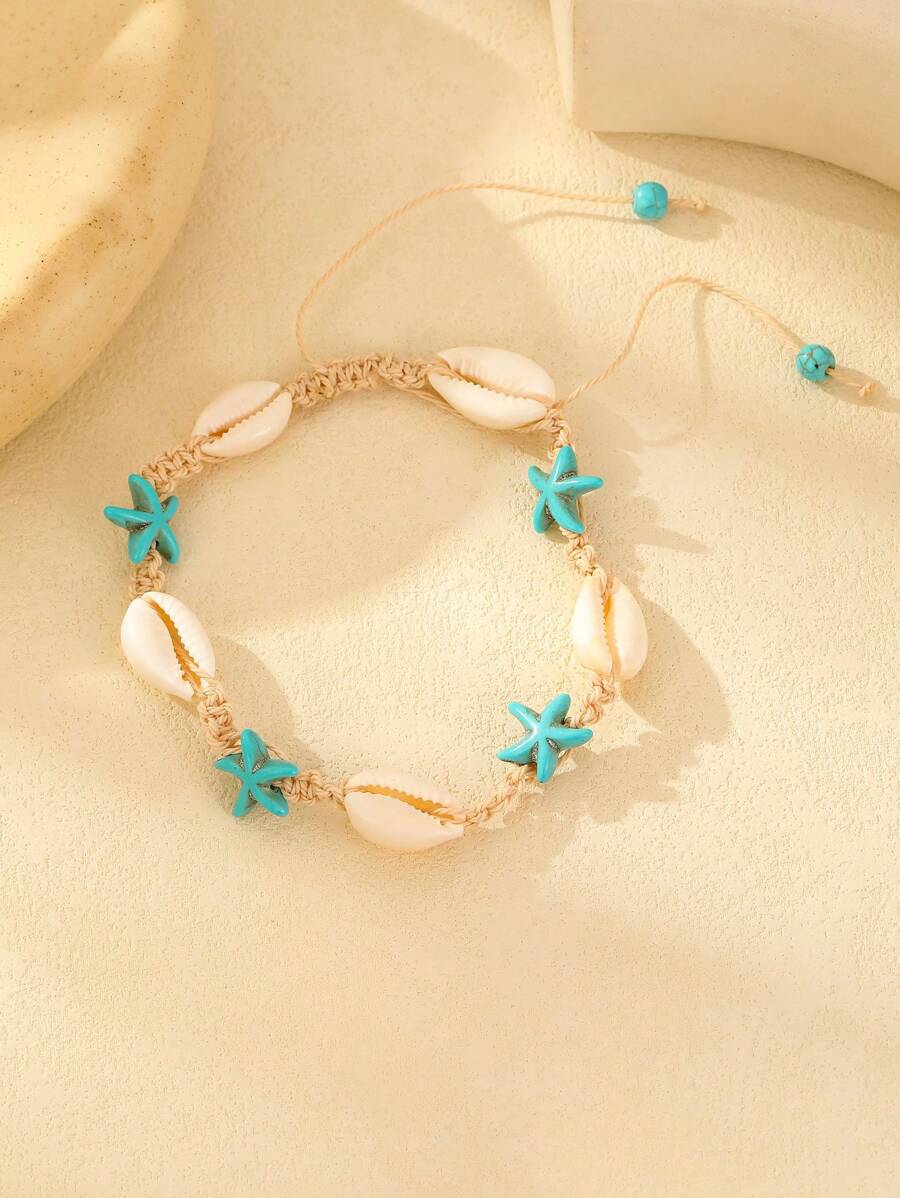 1pc Women's Bohemian Style Woven Natural Seashell, Turquoise, Starfish ...
