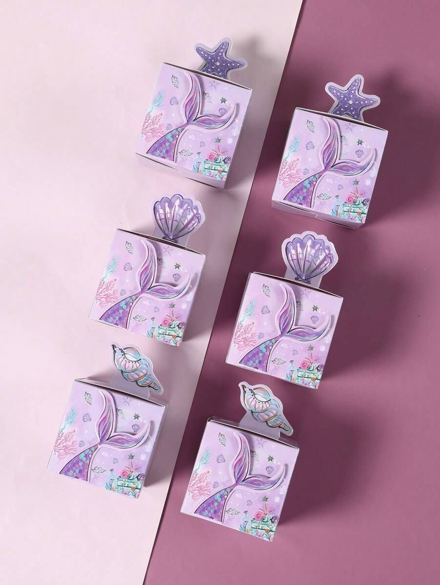 12pcs Purple Mermaid Gift Box, Mini Paper Storage Bags, Party Gift ...